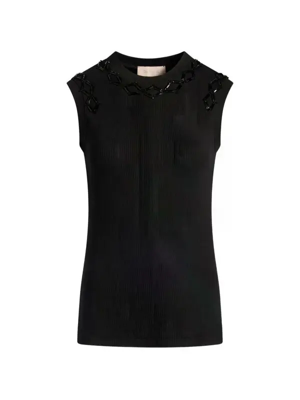 CIRCUS HOTEL Sequin-embellished Ribbed Top - Black