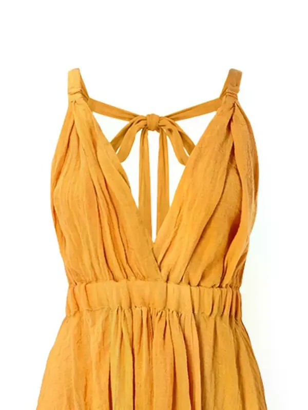 120% Lino Ruched Tie-fastening Dress - Orange