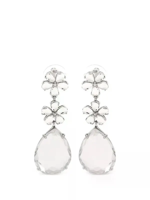 SELF-PORTRAIT Crystal Flower Tiered Earrings - Silver