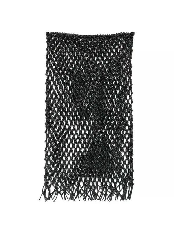 THE FRANKIE SHOP Nelaya Macramé Leather Midi Skirt - Black