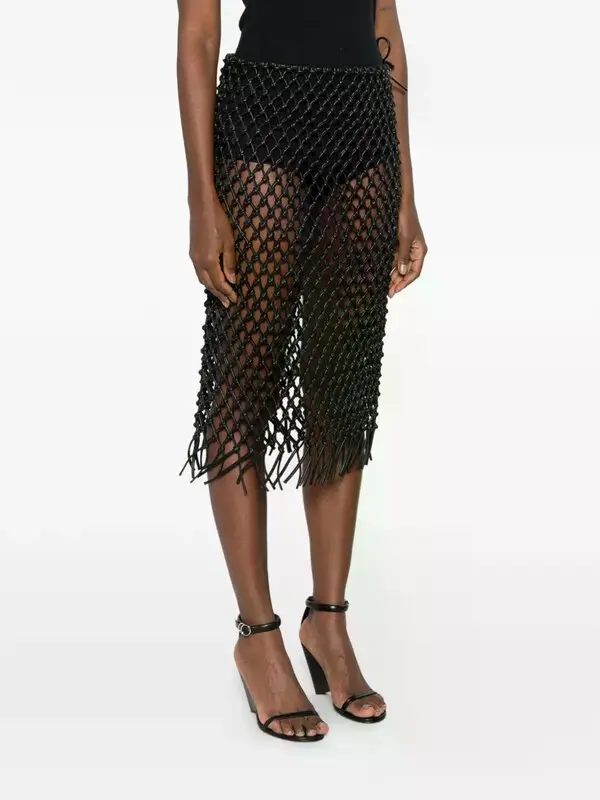 THE FRANKIE SHOP Nelaya Macramé Leather Midi Skirt