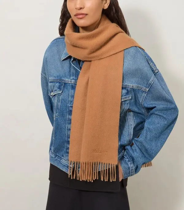 Mulberry Cashmere Fringed Scarf - Neutral