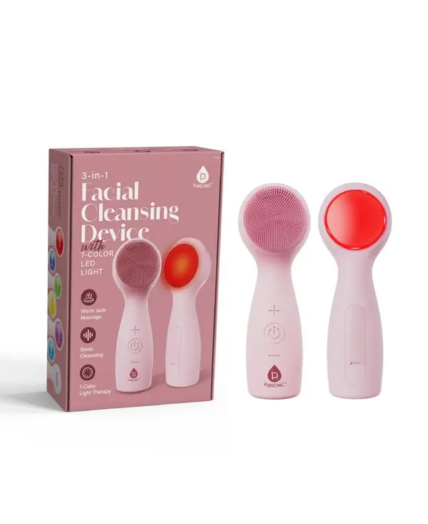 PURSONIC 3-in-1 Sonic Facial Cleanser With Heated Jade And 7-color Led Light Therapy - Pink