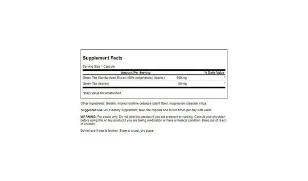SWANSON Green Tea Extract 500 Milligrams 60 Capsules