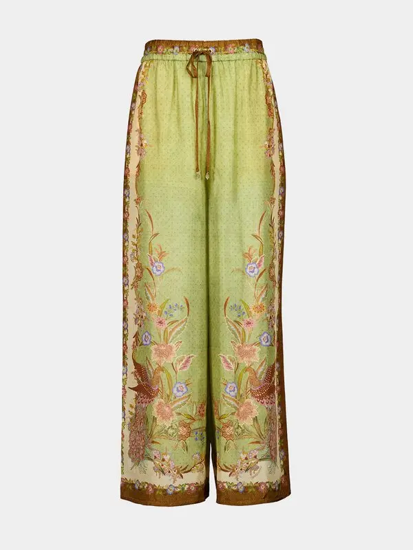 Zimmermann Indra Relaxed Pants In Khaki Scarf Floral - Green