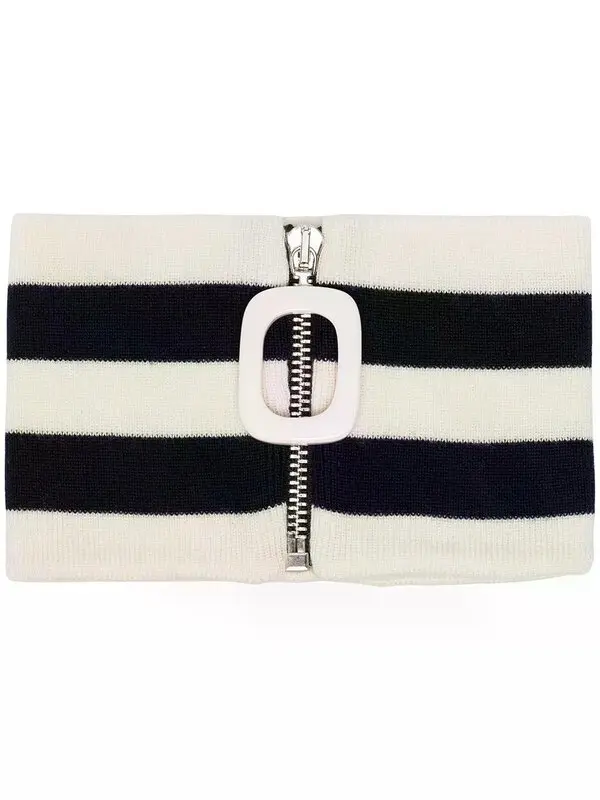 JW Anderson Navy And Cream Striped Wool Zip-up Neck Cuff - White