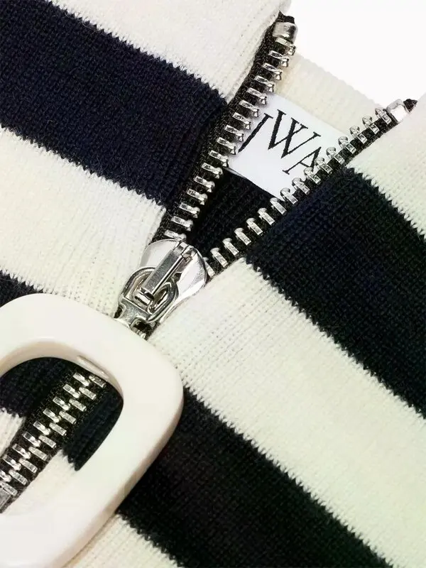 JW Anderson Navy And Cream Striped Wool Zip-up Neck Cuff