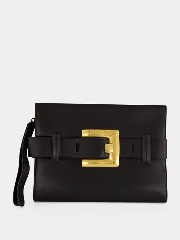 Balmain Anthem Smooth Leather Clutch - Black