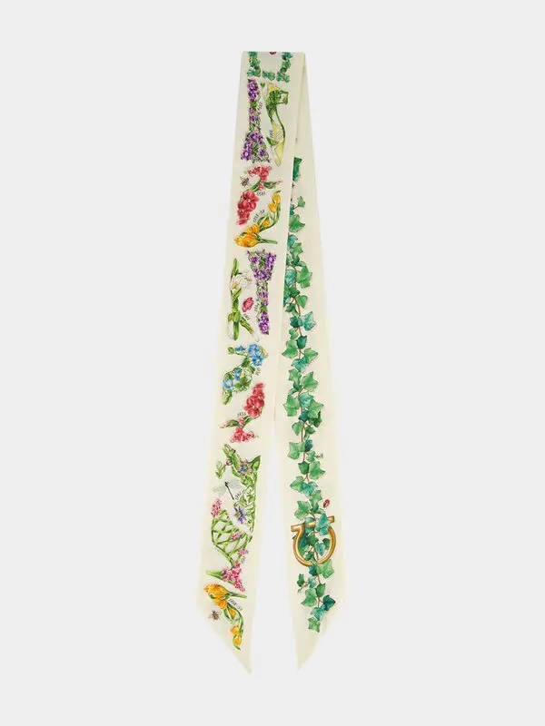 FERRAGAMO Ivory And Sky Blue Eden Shoes Print Silk Mini Bandeau - Multicolour