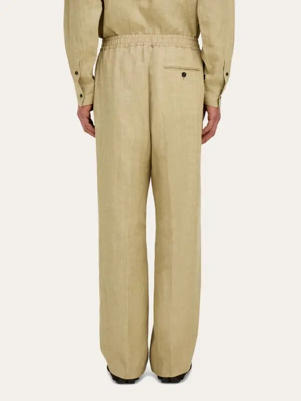 FERRAGAMO Stone Linen Tailored Jogger Pants