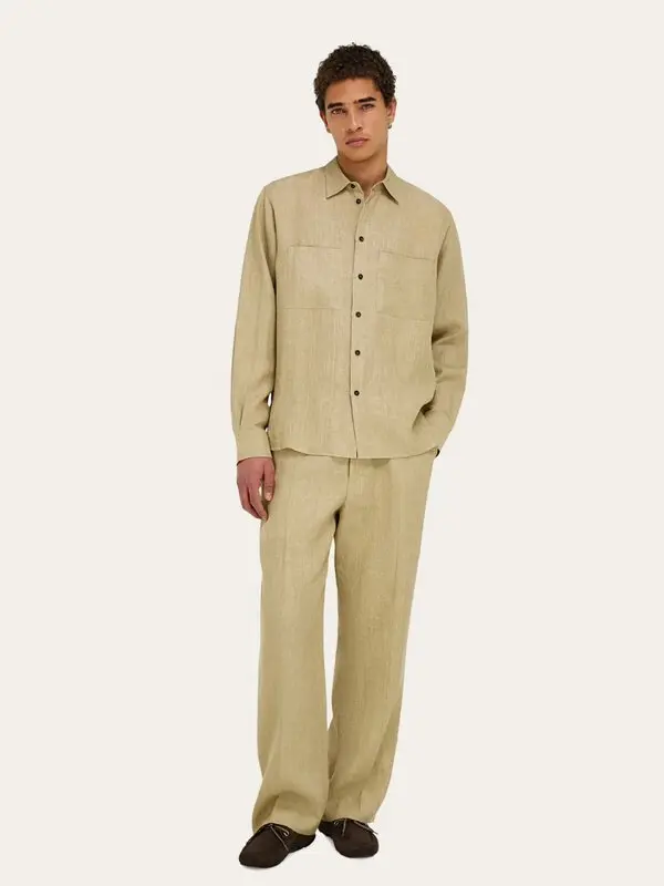 FERRAGAMO Stone Linen Tailored Jogger Pants - Beige