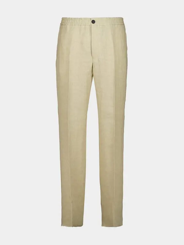 FERRAGAMO Stone Linen Tailored Jogger Pants - Beige