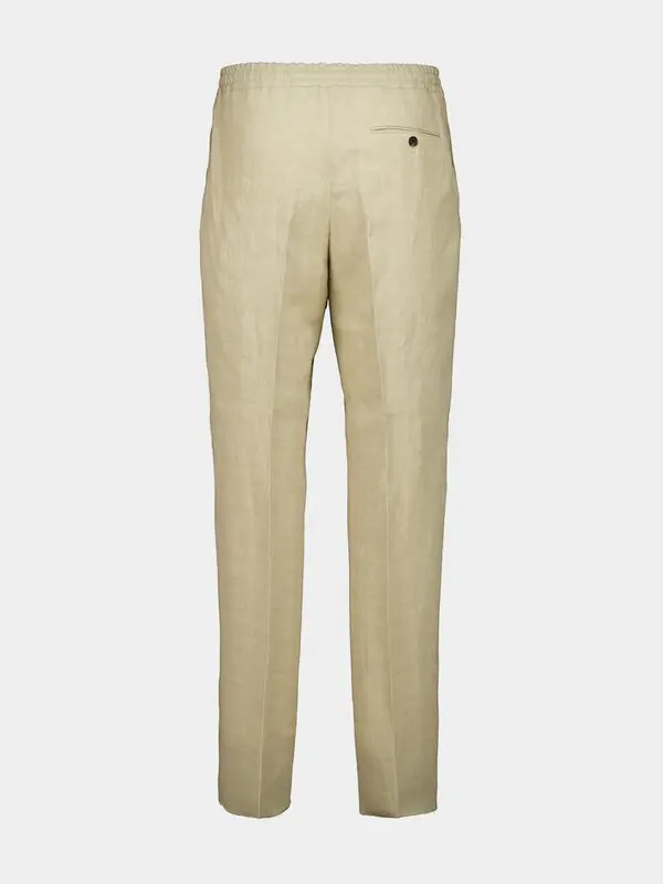 FERRAGAMO Stone Linen Tailored Jogger Pants - Beige
