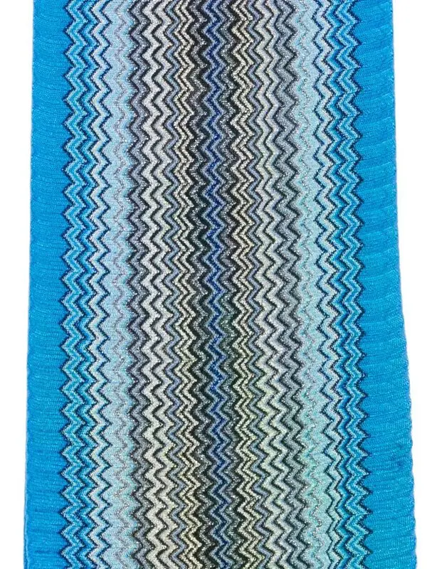 Missoni Zigzag-knit Fringed Scarf - Blue
