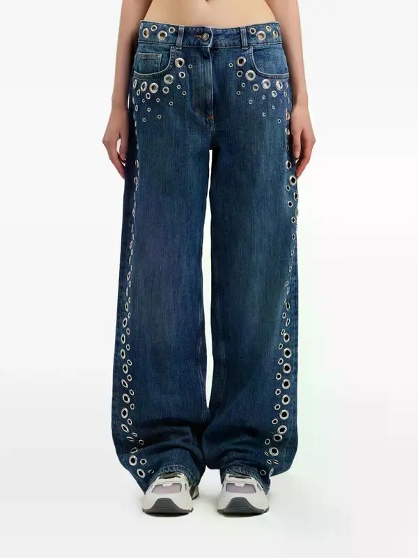 Palm Angels Eyelet Embellished Wide-leg Jeans - Blue