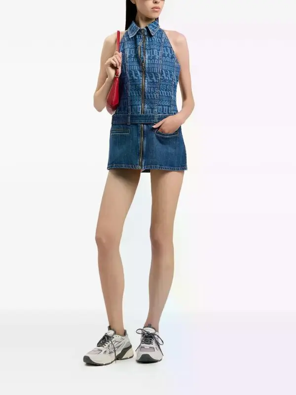 Palm Angels Logo Denim Halter Neck Dress - Blue