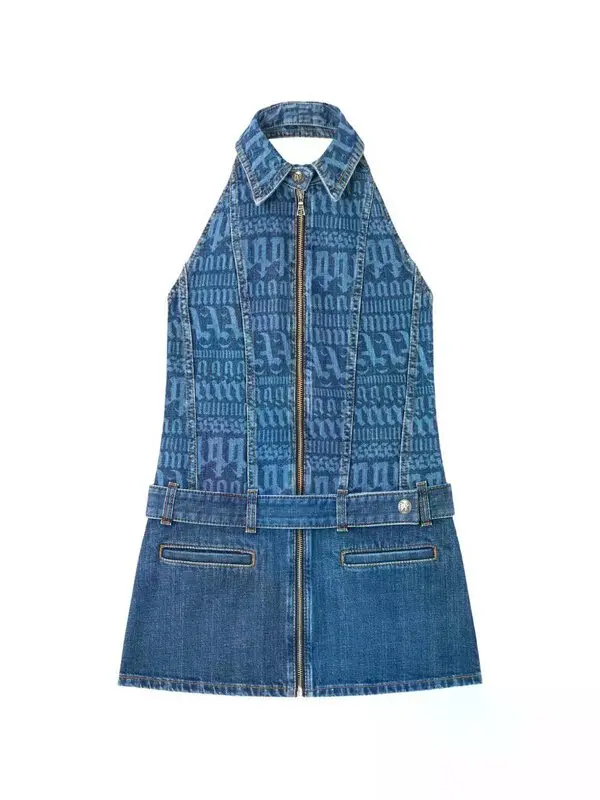 Palm Angels Logo Denim Halter Neck Dress - Blue