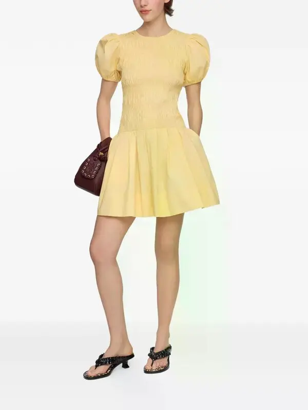 GANNI Shirred-effect Puff-sleeve Mini Dress - Yellow