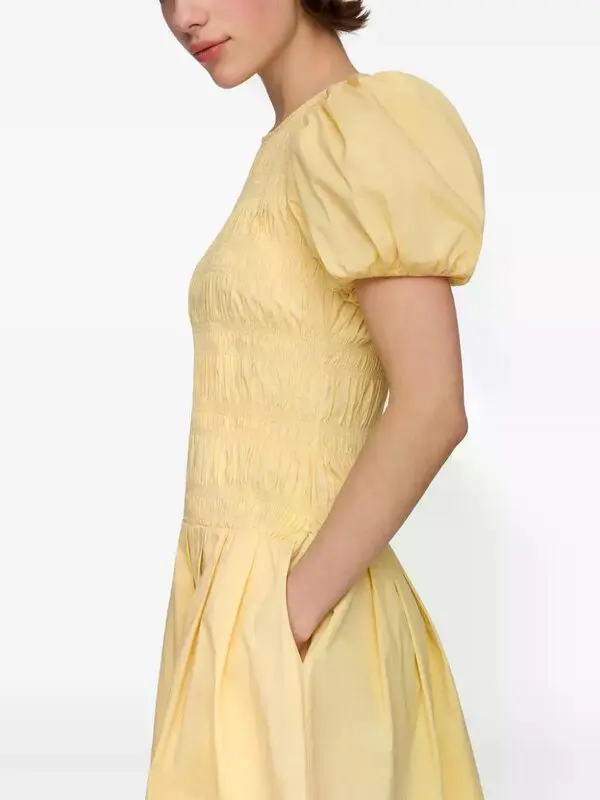 GANNI Shirred-effect Puff-sleeve Mini Dress