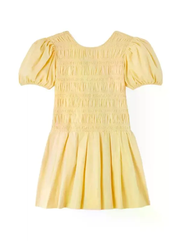 GANNI Shirred-effect Puff-sleeve Mini Dress