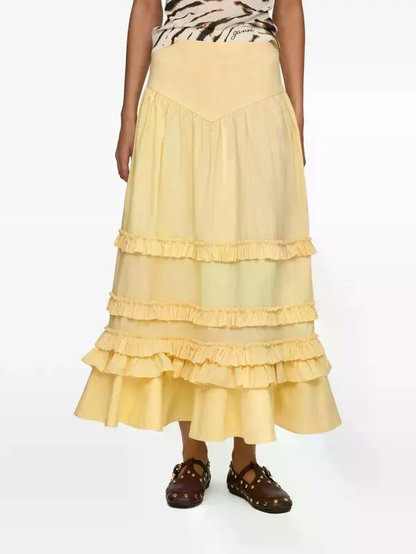 GANNI Ruffled Tiered Maxi Skirt - Yellow