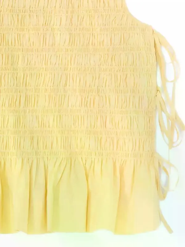 GANNI Shirred Ruffled Tank Top - Yellow