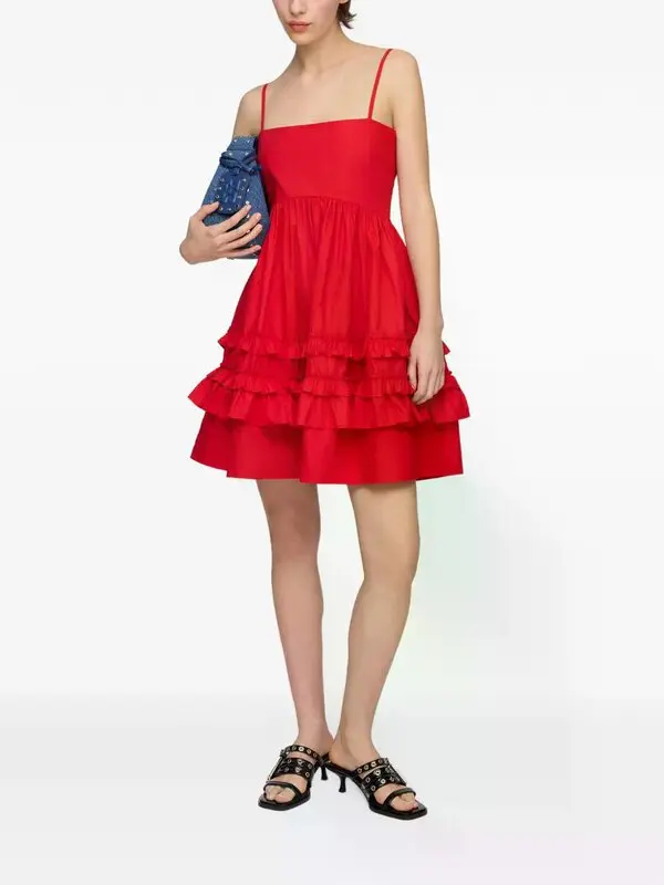 GANNI Ruffled Tie Mini Dress - Red