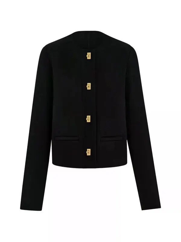 FERRAGAMO Cropped Wool And Cashmere Jacket With Gancio Buckle Buttons - Black