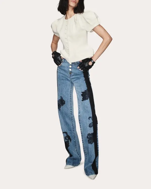 Hellessy Zion Embroidered Lace Straight-leg Jeans