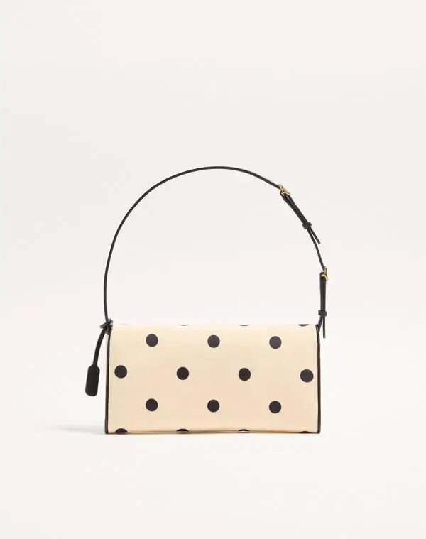 Valentino Garavani Devain Small Shoulder Bag In Moiré Plus De Pois Fabric - Nude