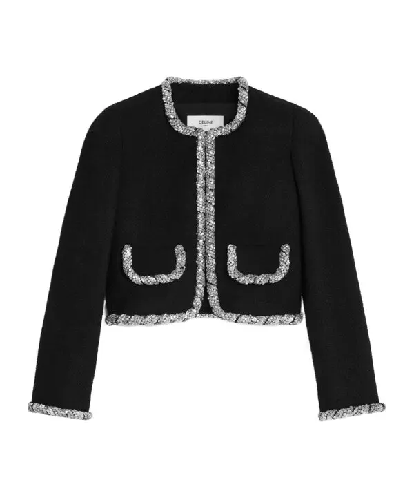 Celine Embroidered Icone Jacket In Wool Natt - Black