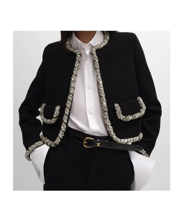 Celine Embroidered Icone Jacket In Wool Natt - Black