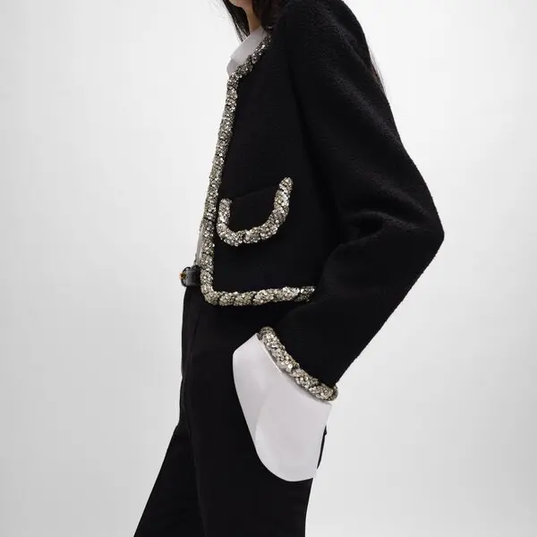 Celine Embroidered Icone Jacket In Wool Natt - Black