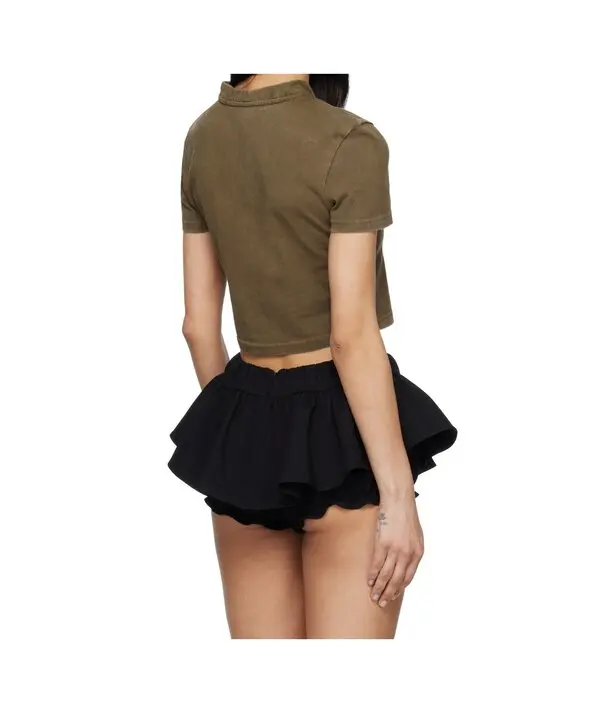 SHUSHU/TONG Ruffled Trim Logo Embroidered T-shirt