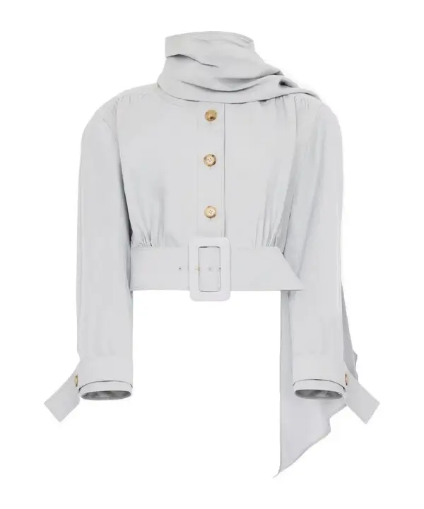 Chloé Cropped Jacket With Detachable Scarf And Belt - Storm Ash