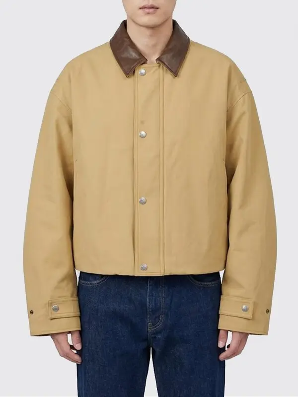 Acne Studios Organic Cotton Shirt Jacket With Leather Collar - Sand