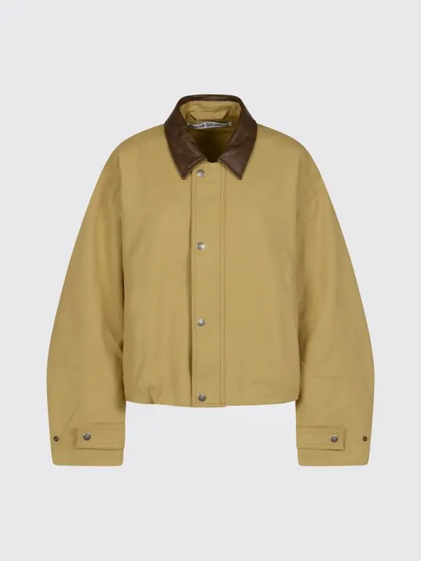 Acne Studios Organic Cotton Shirt Jacket With Leather Collar - Sand