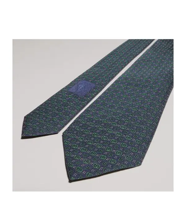 Gucci Interlocking G Silk Jacquard Tie - Blue