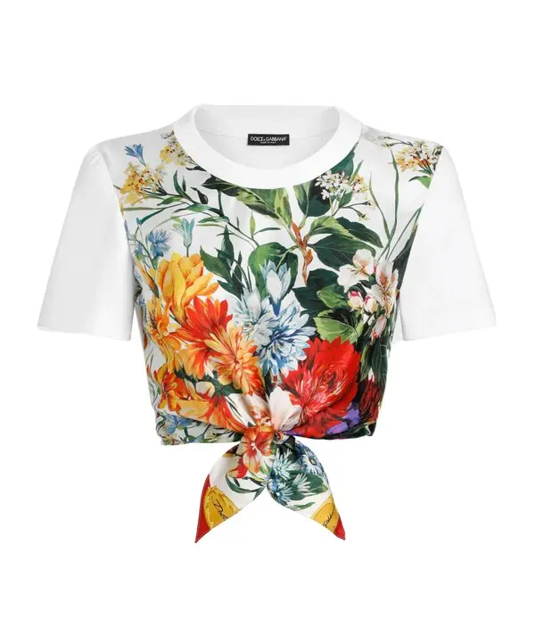Dolce & Gabbana Cropped T-shirt In Cotton-silk Blend - White
