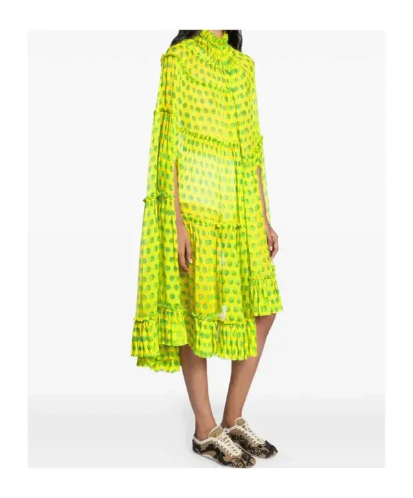 Dries Van Noten Ruffled Polka-dot Cape Dress