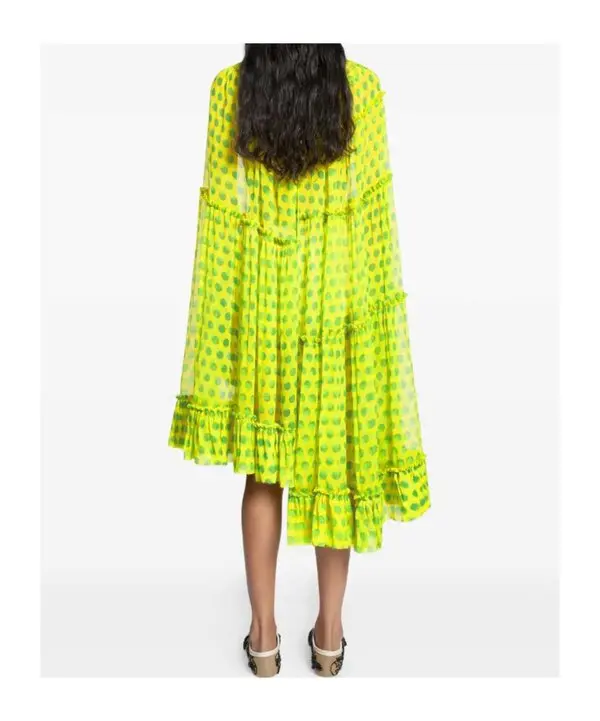 Dries Van Noten Ruffled Polka-dot Cape Dress