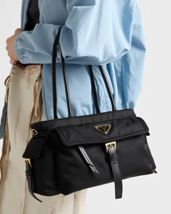 Prada Medium Re-nylon And Leather Tote Bag - Black