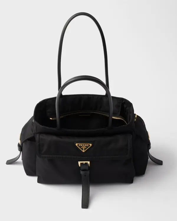 Prada Medium Re-nylon And Leather Tote Bag - Black
