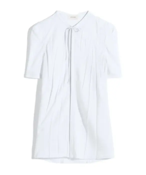 LEMAIRE Short-sleeve Pleated Tie-neck Top - Chalk