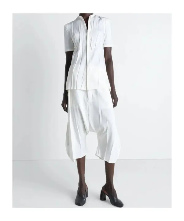 LEMAIRE Short-sleeve Pleated Tie-neck Top