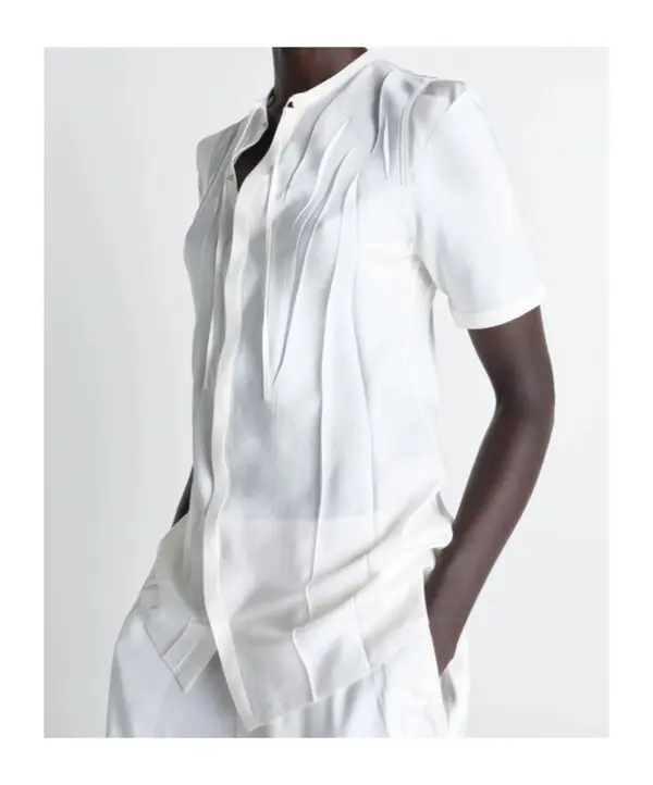 LEMAIRE Short-sleeve Pleated Tie-neck Top