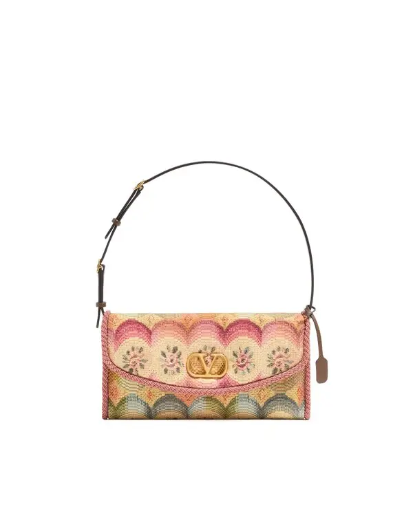Valentino Garavani Devain Small Shoulder Bag In Jacquard Apres L'hiver Fabric - Nude