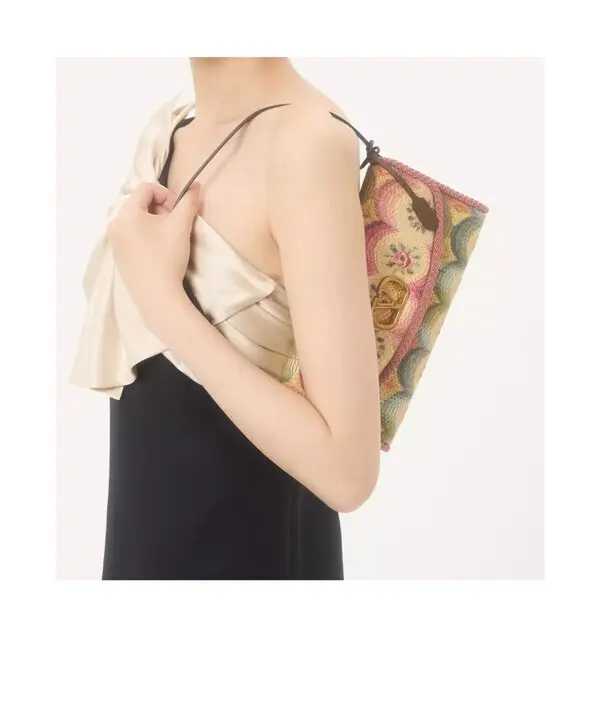 Valentino Garavani Devain Small Shoulder Bag In Jacquard Apres L'hiver Fabric - Nude