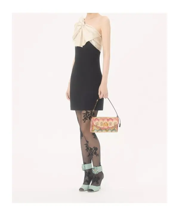 Valentino Garavani Devain Small Shoulder Bag In Jacquard Apres L'hiver Fabric - Nude