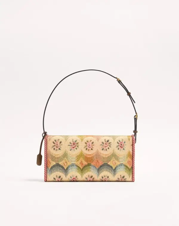 Valentino Garavani Devain Small Shoulder Bag In Jacquard Apres L'hiver Fabric - Nude